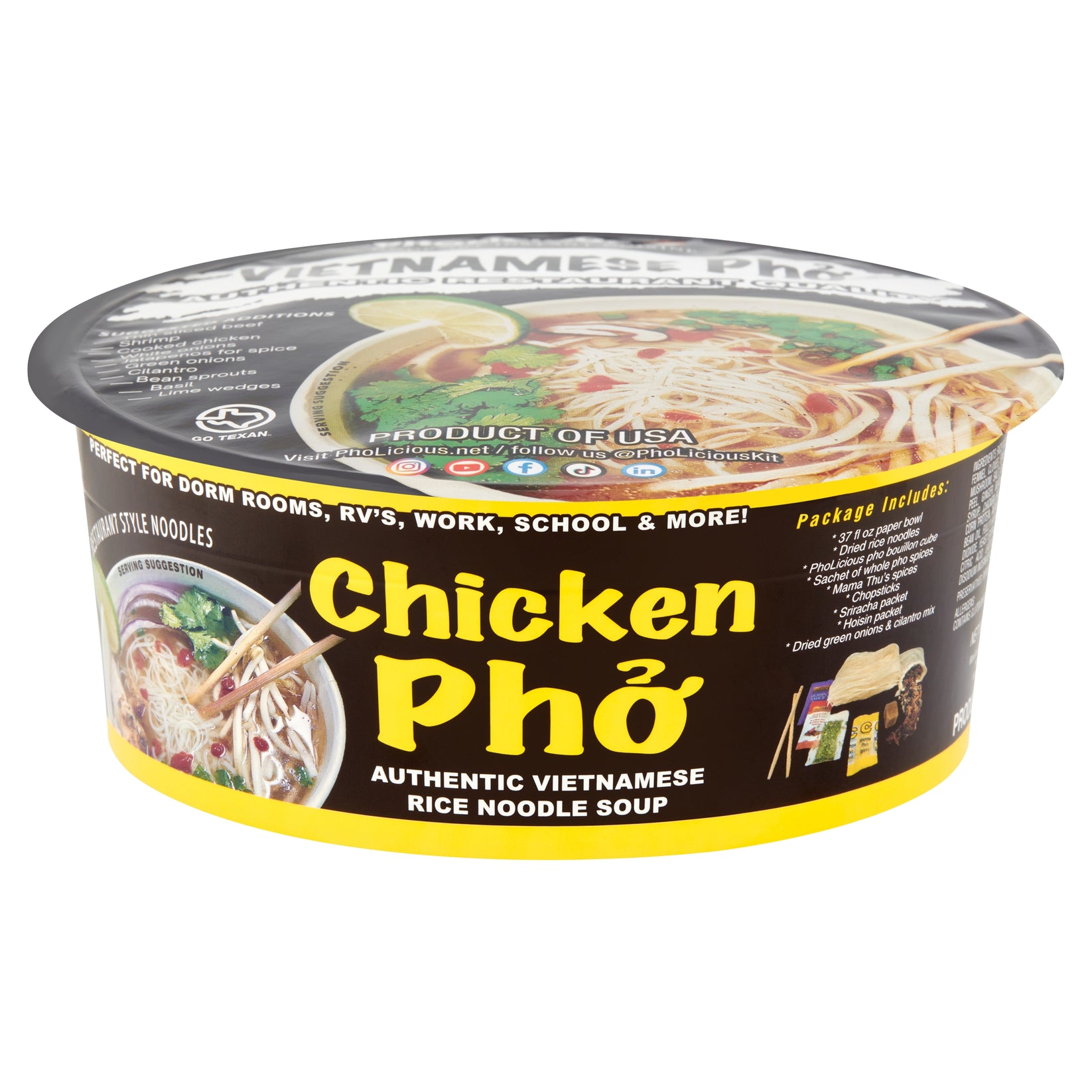 Instant CHICKEN Pho Pholicious,, Vietnamese Rice Noodle Soup, 4 pack ...