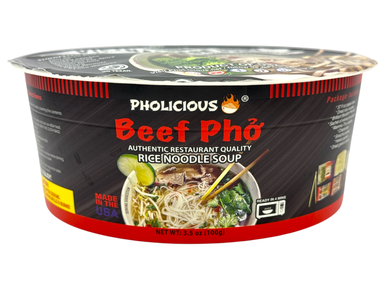 Instant BEEF Pho Pholicious, Vietnamese Rice Noodle Soup, 4 pack / 3.6 ...