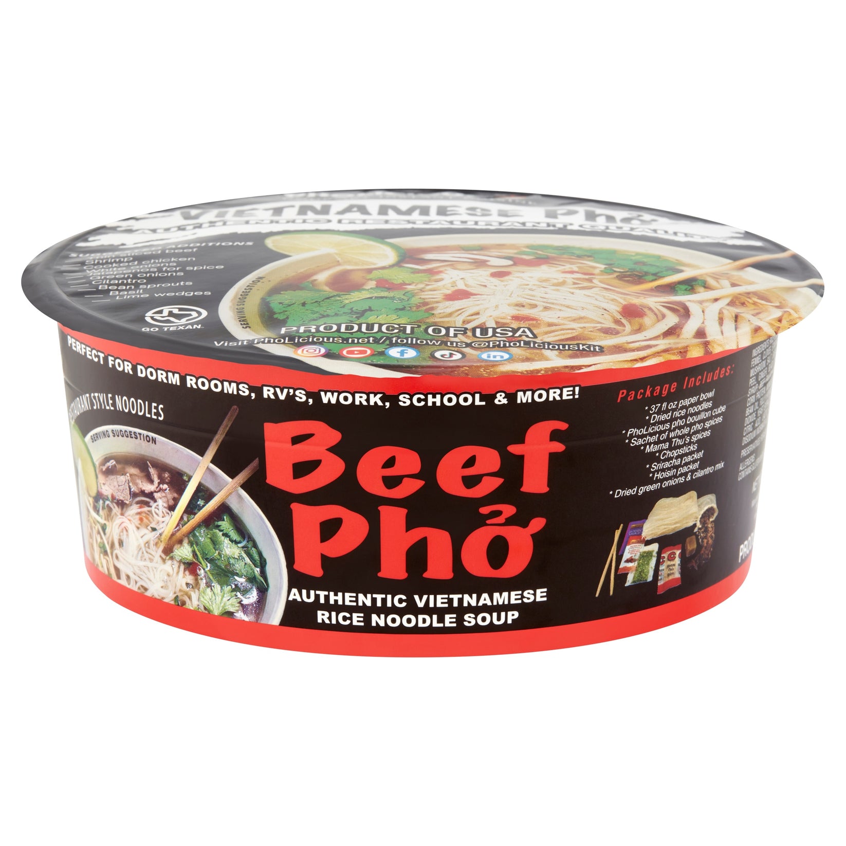 Instant BEEF Pho Pholicious, Vietnamese Rice Noodle Soup, 4 pack / 3.6 ...